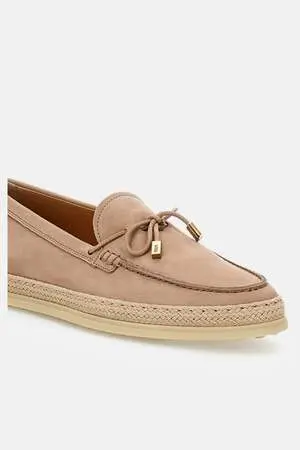 TOD'S Raffia Trimmed Leather And Suede Loafers - Multicolor