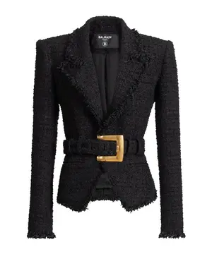 Balmain Belted Tweed Jacket - Black