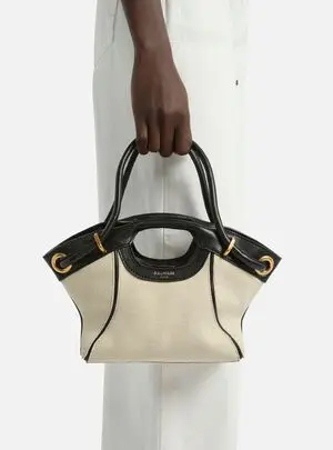 Balmain Small Leather And Canvas Tote