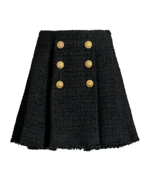 Balmain Flared Tweed Mini Skirt With Lion Head Buttons - Black