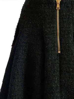 Balmain Flared Tweed Mini Skirt With Lion Head Buttons - Black