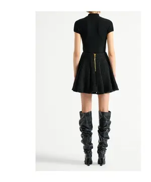 Balmain Flared Tweed Mini Skirt With Lion Head Buttons - Black