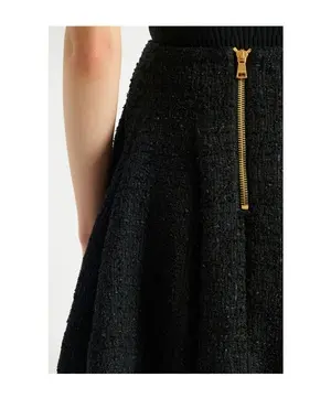 Balmain Flared Tweed Mini Skirt With Lion Head Buttons - Black