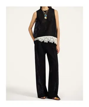 La DoubleJ Sleeveless Lace-hem Top