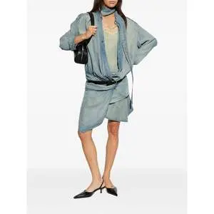 DIESEL® Washed-denim Draped Asymmetrical Hem Dress With Embroidered Logo