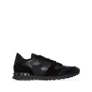 Valentino Garavani Nappa Leather Camouflage Low-top Sneakers - Black