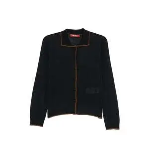 Max Mara Black Knitwear Cardigan With Contrast Trim - Multicolor