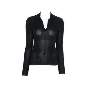 Max Mara Black Ribbed Knit Polo Shirt With V-neck - Multicolor