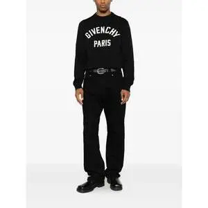 Givenchy Intarsia-knit Logo Crew Neck Long Sleeve Sweater - Black