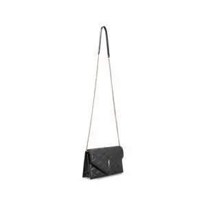 Saint Laurent Crinkled Leather Chevron Quilted Shoulder Bag - Black