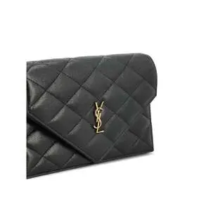 Saint Laurent Crinkled Leather Chevron Quilted Shoulder Bag - Black