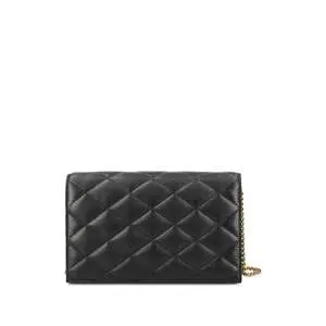 Saint Laurent Crinkled Leather Chevron Quilted Shoulder Bag - Black