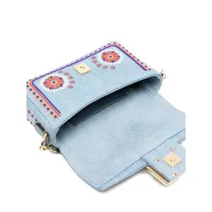 Fendi Embroidered Denim Baguette Bag