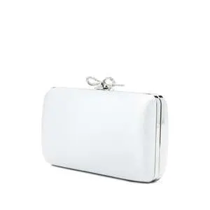 SELF-PORTRAIT Satin Crystal Bow Clutch - Blue