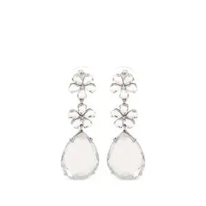 SELF-PORTRAIT Tone Crystal Embellished Floral Motif Drop Earrings - Silver