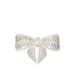 SELF-PORTRAIT Crystal Embellished Bow Barrette - Silver