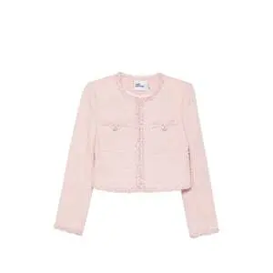 SELF-PORTRAIT Bouclé Cropped Jacket With Sequin Embellishments