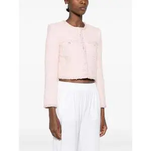 SELF-PORTRAIT Bouclé Cropped Jacket With Sequin Embellishments