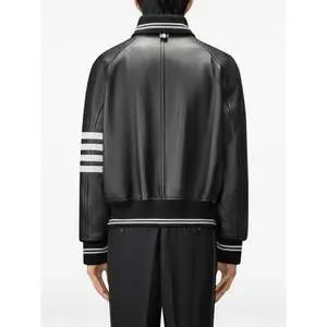 Thom Browne Leather Bomber Jacket With 4-bar Stripe