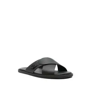 Fendi Grained Leather Ff Logo Sandals