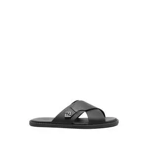 Fendi Grained Leather Ff Logo Sandals - Black