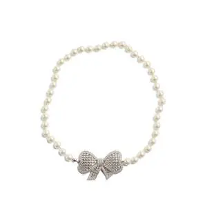 Valentino Garavani Tone Pearl And Bow Detail Necklace - Silver