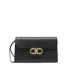 FERRAGAMO Textured Leather Clutch Bag With Gold-tone Hardware - Black
