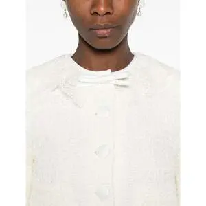 SELF-PORTRAIT Cropped Tweed Jacket With Lace Trim - Cream