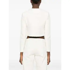 SELF-PORTRAIT Cropped Tweed Jacket With Lace Trim - Cream