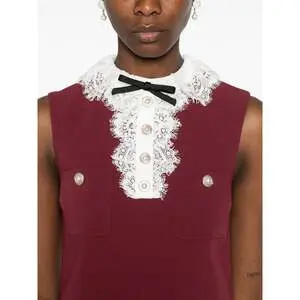 SELF-PORTRAIT Sleeveless Lace Trimmed Dress - Red