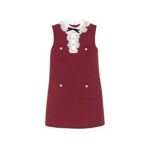 SELF-PORTRAIT Sleeveless Lace Trimmed Dress - Red