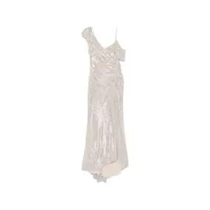 SELF-PORTRAIT Sequin Embellished Ruffled Cold-shoulder Evening Dress - Silver
