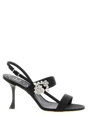 ROGER VIVIER Mini Bouquet' Embellished Satin Sandals - Black
