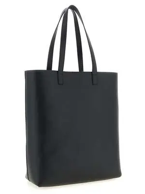 Saint Laurent Calfskin Leather Shopping Bag With Logo Print - Black