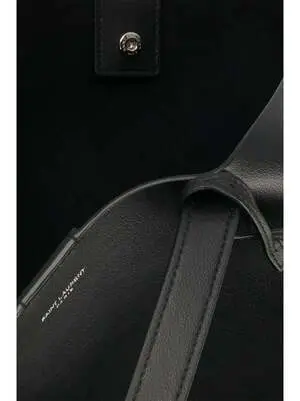 Saint Laurent Calfskin Leather Shopping Bag With Logo Print - Black