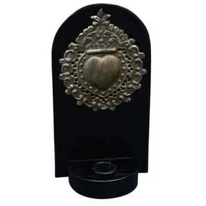 LILA RASA Black / Silver Candle Holder With Milagro Heart - Black/silver