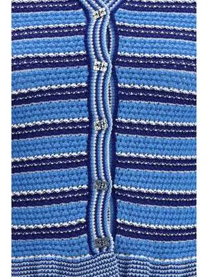 GANNI Striped Cotton Cardigan With Puff Cuffs - Blue