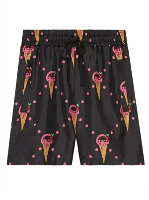 Gucci Silk Ice Cream Print Shorts - Black