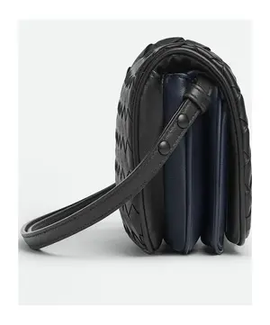 Bottega Veneta Intrecciato Foldover Top Shoulder Bag - Black/space