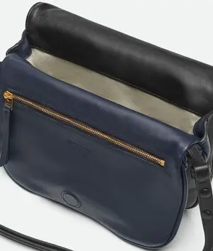 Bottega Veneta Intrecciato Foldover Top Shoulder Bag - Black/space