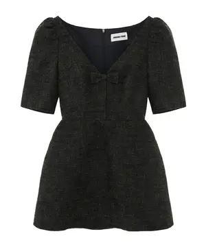 SHUSHU/TONG V-neck Bow Midi Dress - Black