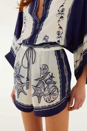 Farm Rio Starfish Print Drawstring Shorts