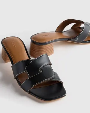 Quince Italian Leather Wood Block Heel Mule