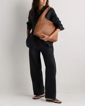 Quince Elodie Handwoven Shoulder Bag In Italian Sheep Leather - Cognac