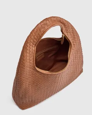 Quince Elodie Handwoven Shoulder Bag In Italian Sheep Leather - Cognac