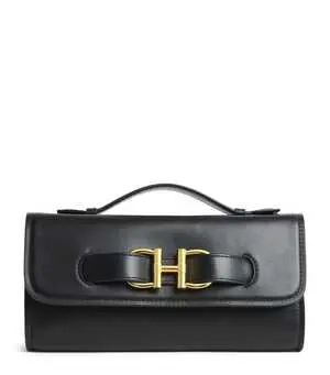 Harrods Leather Snaffle East West Purse With Gold Tone Hardware