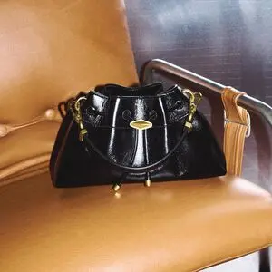 JIMMY CHOO Cinch Small Soft Shiny Biker Leather Shoulder Bag - Black