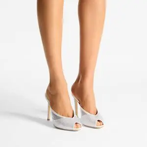 JIMMY CHOO Brigitte Crystal Embellished Mesh Mule - Neutral