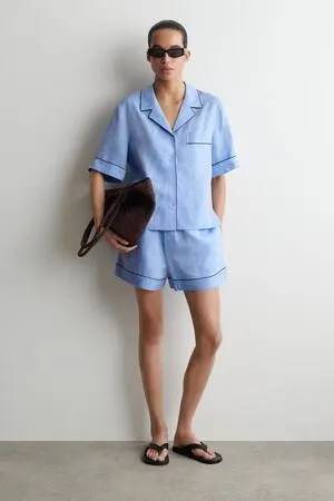 Cos Contrast-piped Linen Resort Shirt