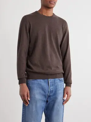 Fedeli One-ply Cashmere Crewneck Sweater - Brown